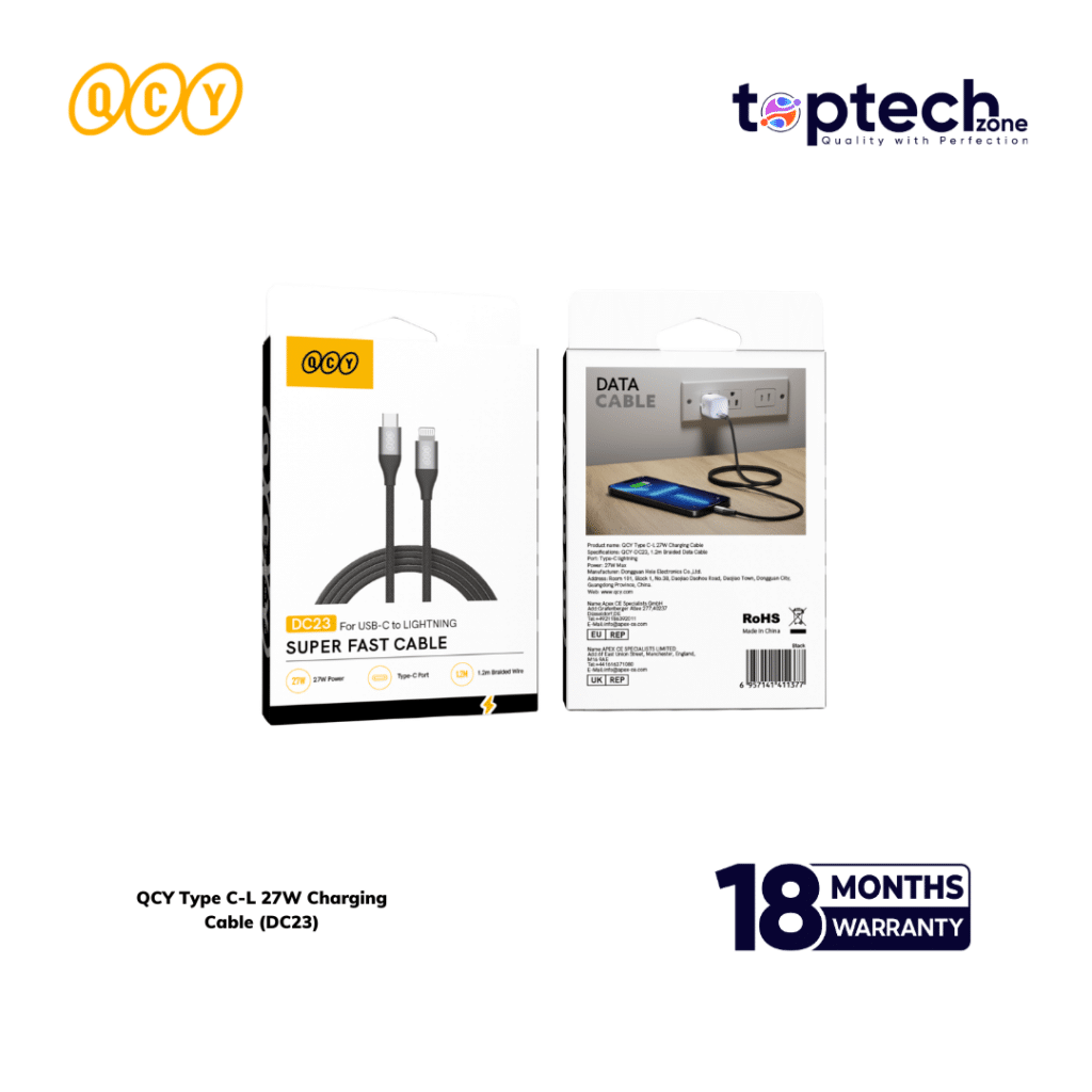 QCY Type C-L 27W Charging Cable (DC23) - Top Tech Zone